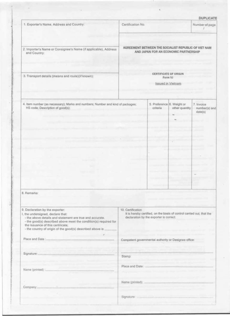 Hướng dẫn kê khai CO form VJ - Logistics Solution