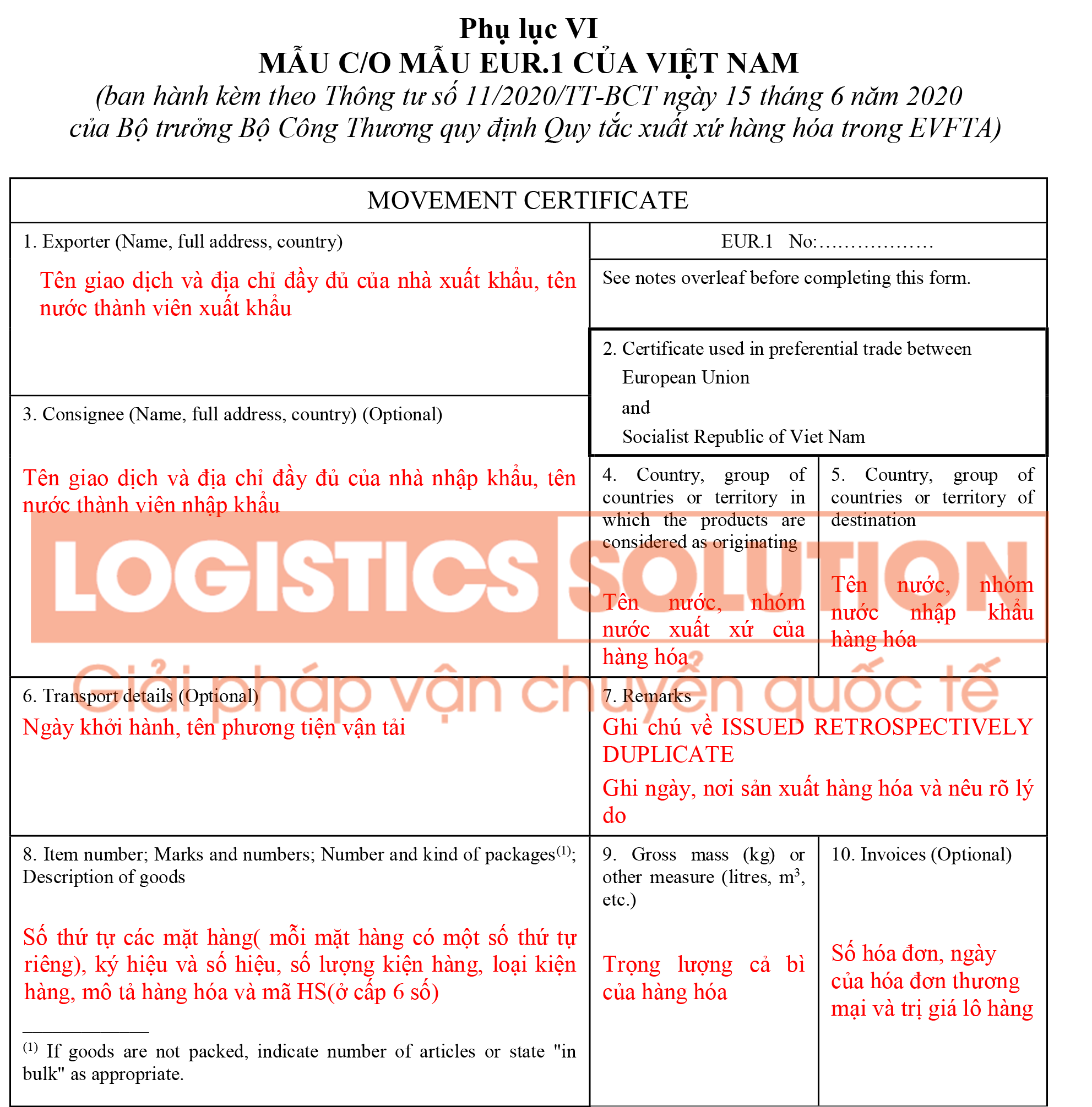 Hướng dẫn kê khai CO form EUR1 - Logistics Solution